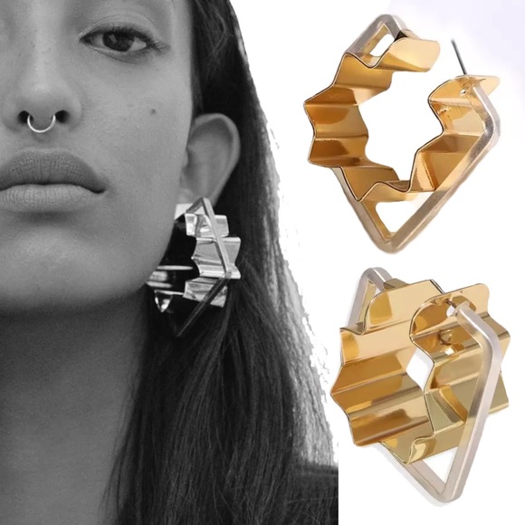 Zara | Jewelry | 235 Zara Gold Silver Two Tone Oversized Geometric ...